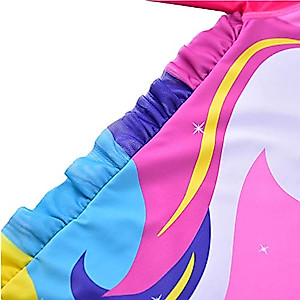 Baby Girl One Piece Swimsuit Sunsuit Long Sleeve Swimwear Rash Guard Toddler Kid Unicorn Bathing Suit Zip with Hat (5-6 Years/110) Pink