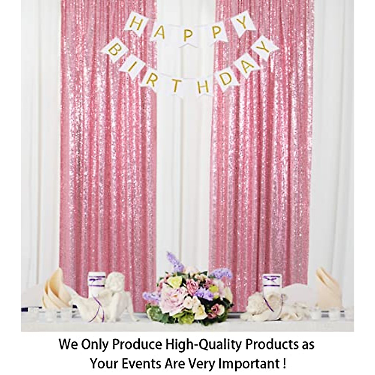 Sparkle Backdrop Curtain Fuchsia Pink 2 Panels Set Sequin Photo Backdrop 2FTx8FT Sequin Backdrop Curtain Pack of 2