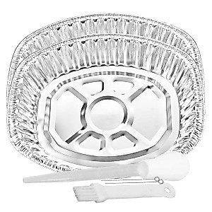 Nicole Fantini Disposable & Durable Extra Large Oval Turkey Roaster Aluminum Pan For Thanksgiving - 100% Recyclable : Perfect for, Baking & Roasting - Along With One Free 3pcs of Basting Set : 2 Pans