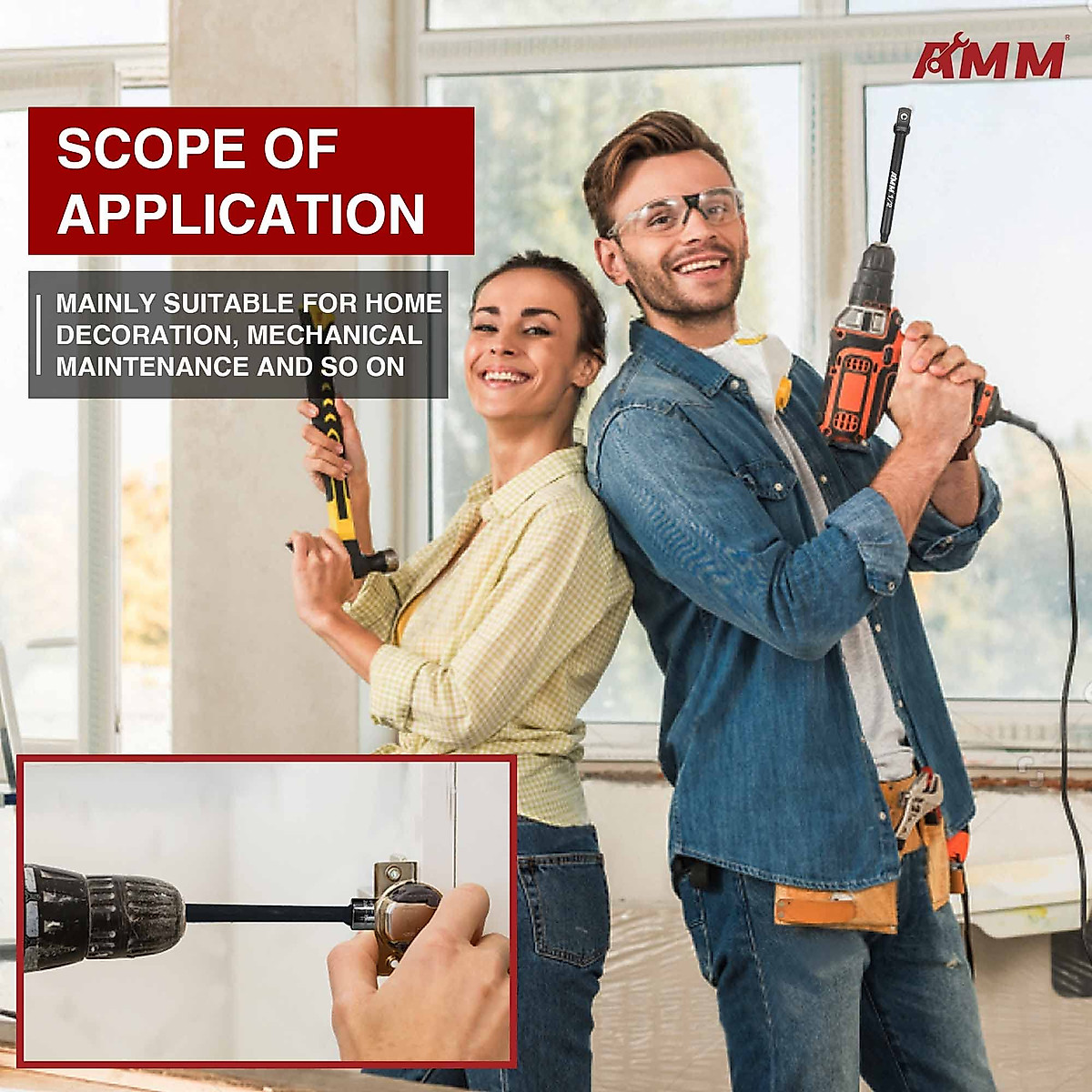 AMM 6-Piece Impact Grade Socket Adapter Set, 3-Inch & 6-Inch Power Drill Socket Driver Adaptor, 1/4", 3/8", 1/2" Hex Shank Adapt Your Power Drill To High Torque Impact Wrench