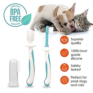 Cherish Pet Care Dog Tooth Brushing Kit (3pcs) - Dog Finger Toothbrush, Double-Sided Toothbrush, Small Dog Toothbrush, Dog Teeth Cleaning, Puppy Tooth Brushing Kit, Small Dog Tooth Brushing Kit