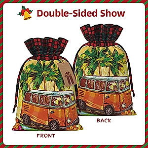 Allgobee Christmas Drawstring Gift Bags Vintage-Bus-Surfboard-Flower Buffalo Plaid Drawstring Bag Party Favors Bags