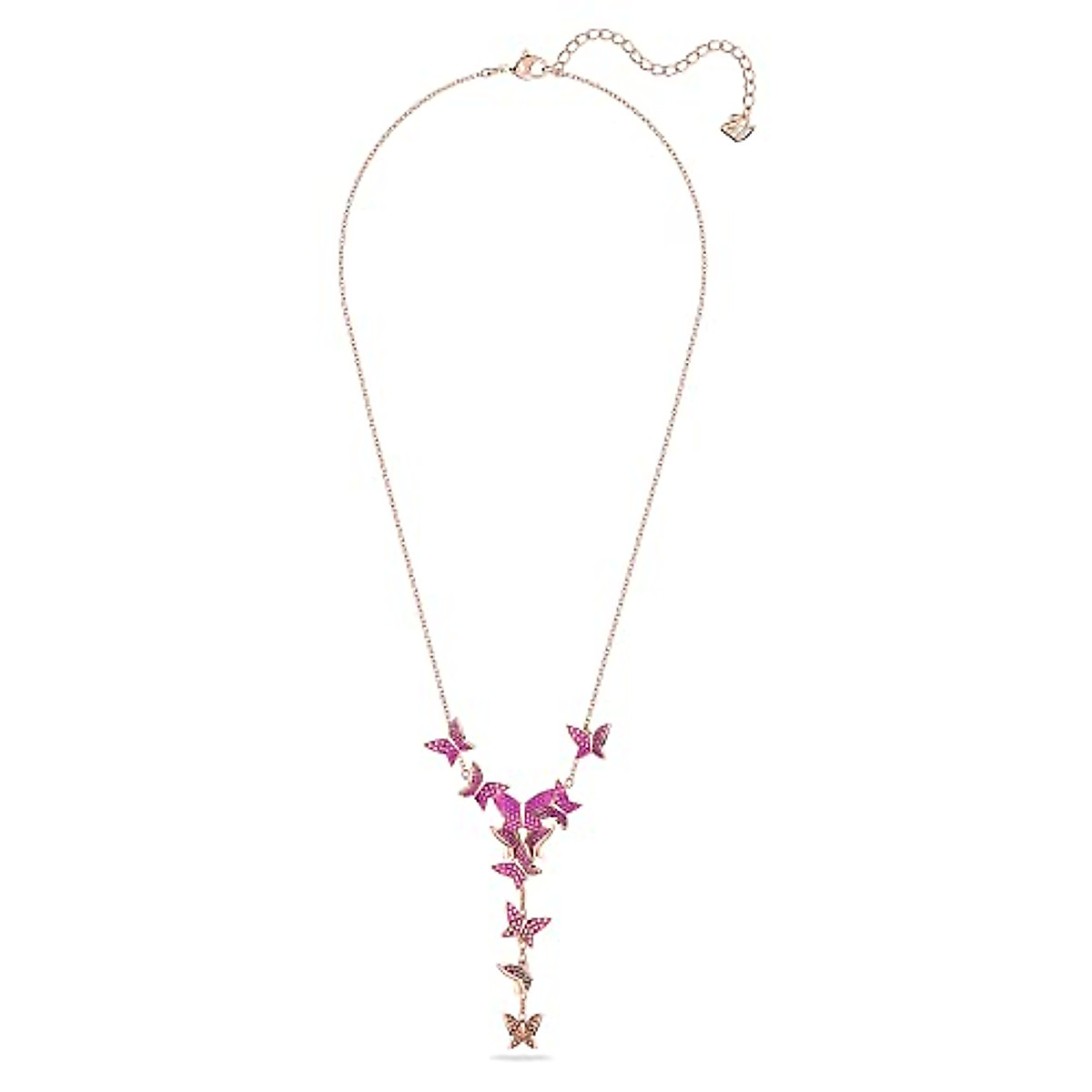 SWAROVSKI Lilia Y-Necklace with Pink Butterfly Motifs and Pink Crystal Pavé, Rose Gold-Tone Plating, on a Rose Gold-Tone Finish Chain, Part of the Lilia Collection