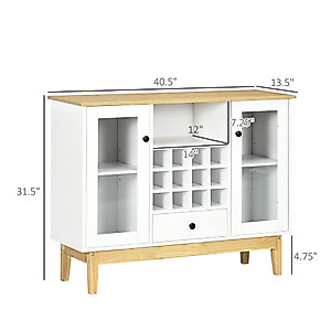 HOMCOM Wine Cabinet, Coffee Bar Cabinet with 12-Bottle Wine Rack, Drawer and Glass Doors, Kitchen Buffet Cabinet, White