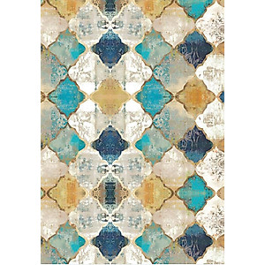 FINOREN Artistic Abstract Area Rug.Lattice-Lake Blue,5x7 Feet,Suitable for Bedroom,Living Room,Apartment,Machine Washable Non-slip Soft Modern Interior Rug,Smudge-proof,Non-shedding.