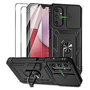 Meikobuly for Samsung Galaxy A14 5g Case - Shockproof Cases for A14 5G - Anti-Fall Drop Protection - Built-in Slide Anti-Scratch Camera Lens Cover - Integrated 360 Degree Rotating Kickstand,Black