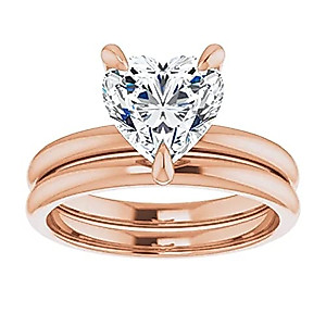 Solid Gold Engagement Ring Set for Women, Handmade 2.5 Carats Heart Cut Moissanite Solitaire Ring Set Diamond Wedding Bridal Ring Anniversary Propose Gifts Her, 10K/14K/18K, 925 Silver