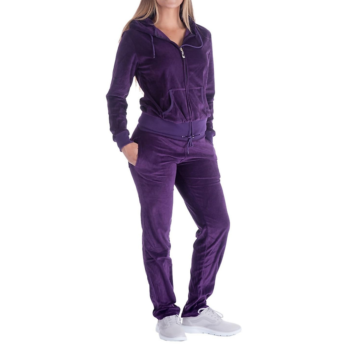 LeeHanTon Women Jogging Suits Sets Velour Outfit Athletic Zip Up Hoodie and Sweatpants Solid Workout 2 Pieces Tracksuit Purple M