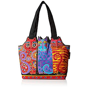 Laurel Burch Medium Tote Zipper Top, 12 by 3-1/2 by 8-1/2-Inch, Tres Gatos, Red/Orange/Blue