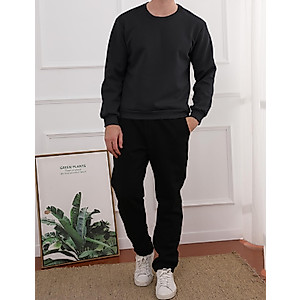 Gihuo Men's Warm Crewneck Sweatshirt Winter Sherpa Lined Fleece Sweatshirt Athletic Pullover Tops Loungewear (Black, XL)