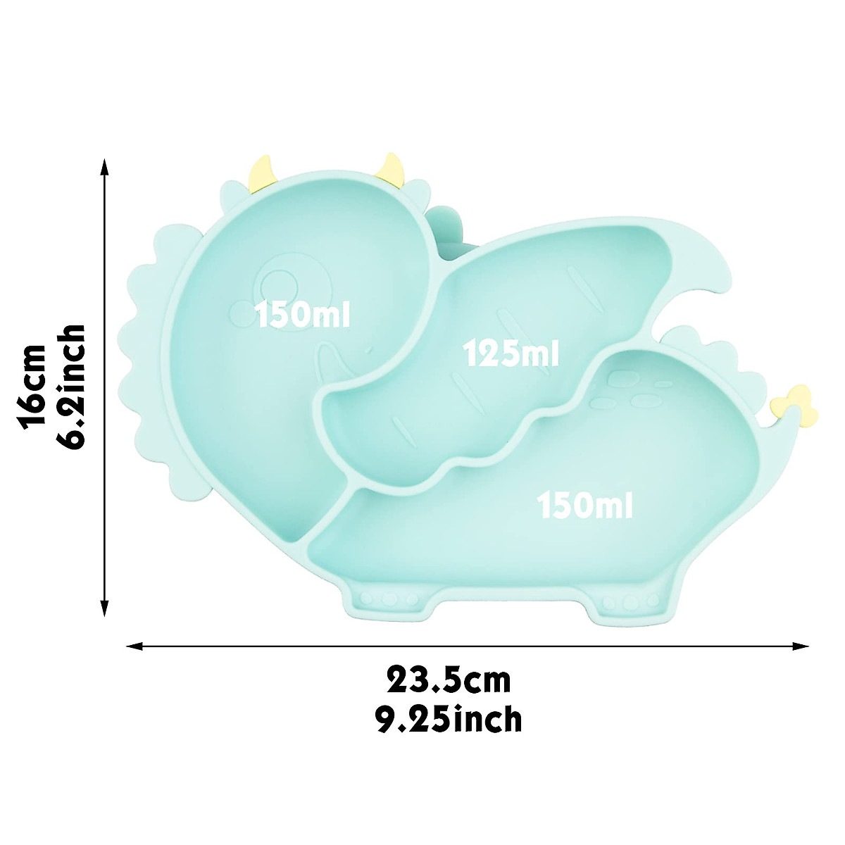 Linowos Silicone Suction Plate for Toddlers - Self Feeding Training Divided Plate Dish and Bowl for Baby and Toddler, Fits for Most Highchairs Trays (Cyan)
