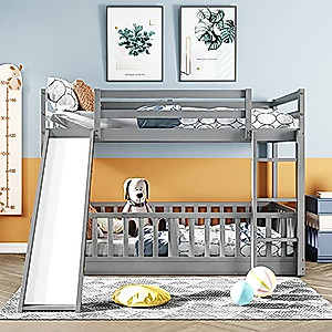 Merax Low Bunk Beds with Slide and Ladder