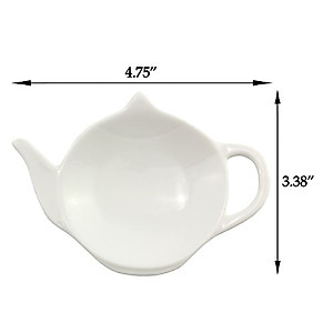 Cornucopia White Ceramic Tea Bag Coasters — Spoon Rests; 4-Pack Classic Teabag Caddy Holder Saucer Set