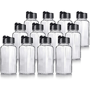 JUVITUS 4 oz / 120 ml Clear Glass Square Spice Jar with Black Sifter (12 pack) - Two Sided Sifter Cap (shaker holes/pour open) and Freshness Seal for a professional look