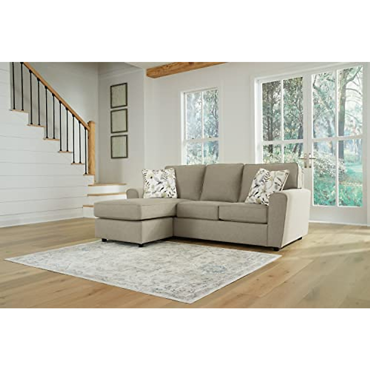 Signature Design by Ashley Renshaw Modern Sectional Sofa Couch with Chaise Lounge, Grayish Brown