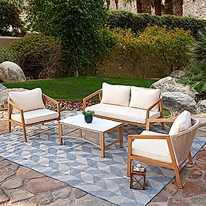 Quality Outdoor Living 65-YZ04OH Oak Hill 4-Piece Outdoor Deep Seating Conversation Set, Medium, Faux Wood + Rope