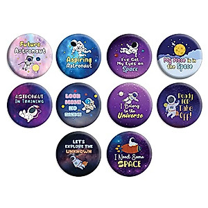 Creanoso Future Astronaut Buttons (1-Set X 10 Buttons) - Stocking Stuffers Premium Quality Gift Ideas for Children, Teens, & Adults - Corporate Giveaways & Party Favors