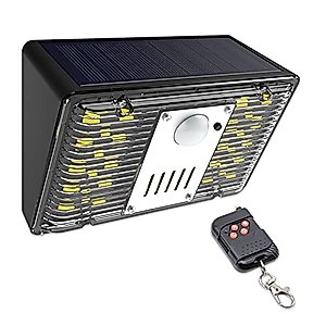 Solar Strobe Light With Motion Sensor Solar Powered Sound Alarm Light With Remote Controller System 129dB Loud Siren Security Light For Farm, Villa, Yard, Barn, Home Day & Night Mode (IP55 Waterproof)