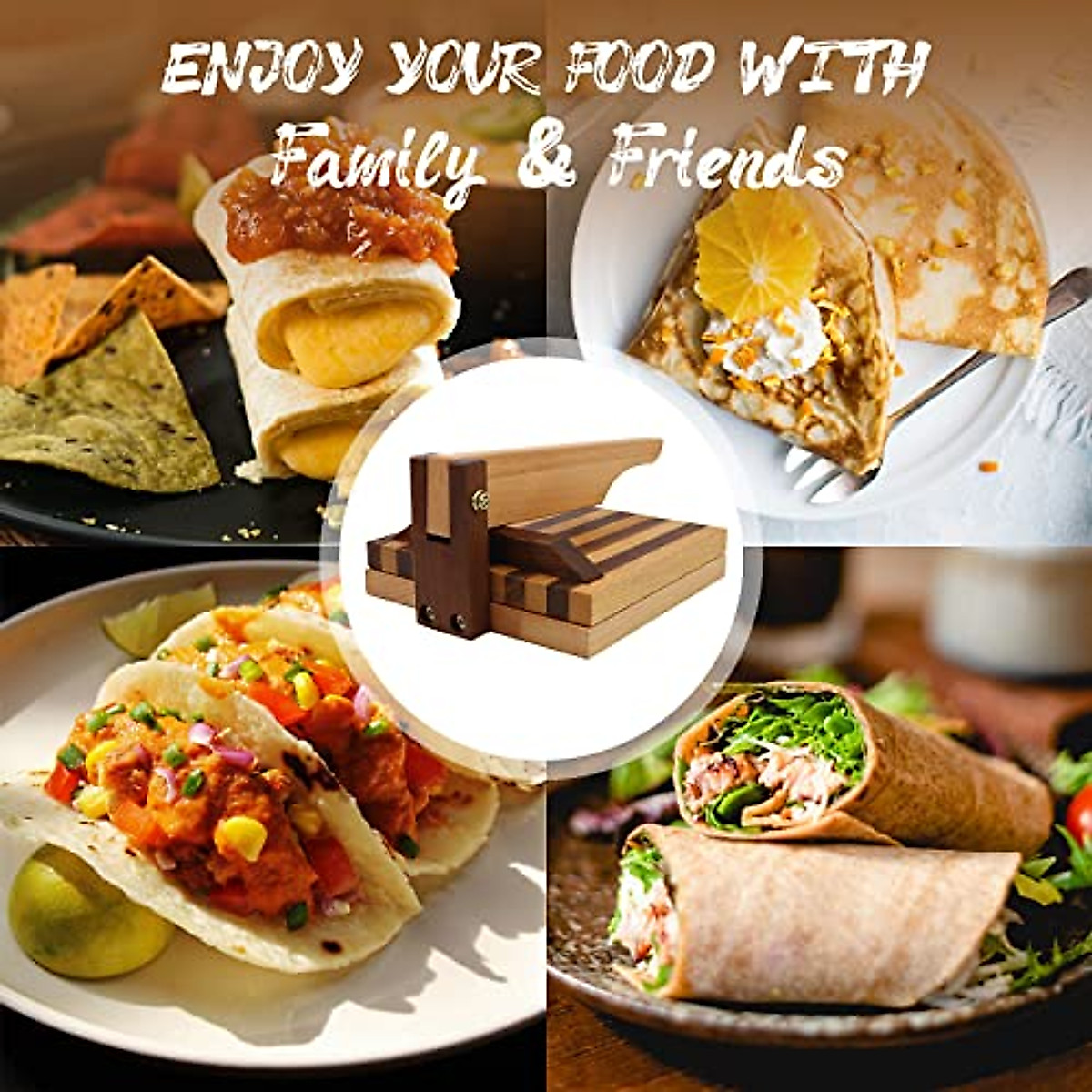 Hardwood Tortilla Maker - 8" Square Wooden Tortilla Press - for Homemade Mexican Tortillas, Roti, Burritos, Taco and More, Natural Food-Grade wood (beech & Walnut) - Enjoy the Natural Taste