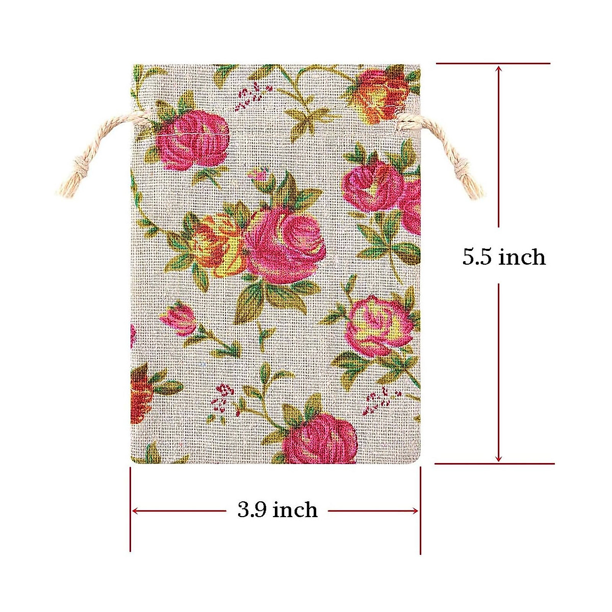 Cooyeah 50pcs Rose Drawstring Burlap Bags, Reusable Double Drawstring Linen Storage Bag Gift Favor Bag for Wedding Birthday Party Jewelry Pouch, 3.9"x5.5"