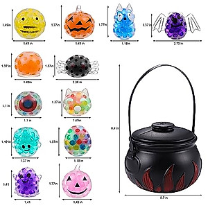 xutengy 5.5" Halloween Cauldron with 24 Pcs Mochi Squishy Toys，Halloween Mini Kawaii Squeeze Toys for for Kids Girls Boys Halloween Party Favors Trick or Treat Bags Gifts，School Classroom Rewards