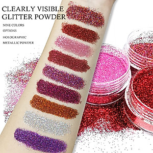 Kawaii Kisses Glitter Lip Kit, 4 Colors Glitter Lip Kit Gloss, Shiny Diamond and Metallic Lip Glitter Makeup Lipstick Lip Gloss Glitter Lipstick, Glitter Lips Makeup with Lip Primer and Brush(A)