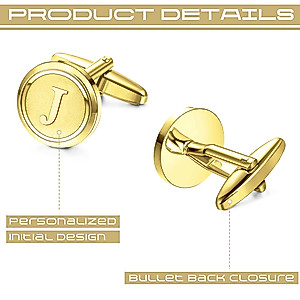 LOYALLOOK Initial Gold Cufflinks for Men Gold Cuff Links Personalized Copper CuffLinks Letter Cufflinks Gift for Groom Husband Father Initial H