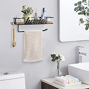 Paper Towel Holder with Shelf, Wall Mounted Paper Towel Roll Rack Basket for Kitchen, Paper Towel Holder Under Cabinet, Paper Towel Holder Wall Mounted with Storage Shelf and Hooks