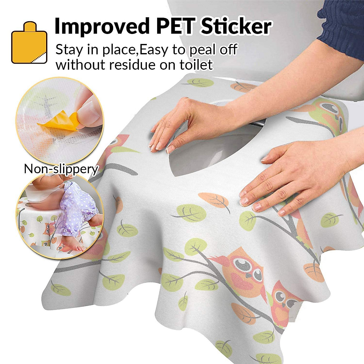 Gimars 20 Packs XL Large Full Cover Disposable Travel Toilet Potty Seat Covers - Individually Wrapped Portable Potty Shields for Adult, The Pregnant, Kids and Toddler Potty Training (Owl Design)