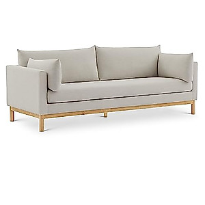 Meridian Furniture 157Beige-S Langham Collection Mid-Century Modern Linen Textured Fabric Upholstered Sofa, Beige Linen Textured Fabric, Natural Finish Wood Base, 89.5" W x 33.5" D x 33" H, Beige