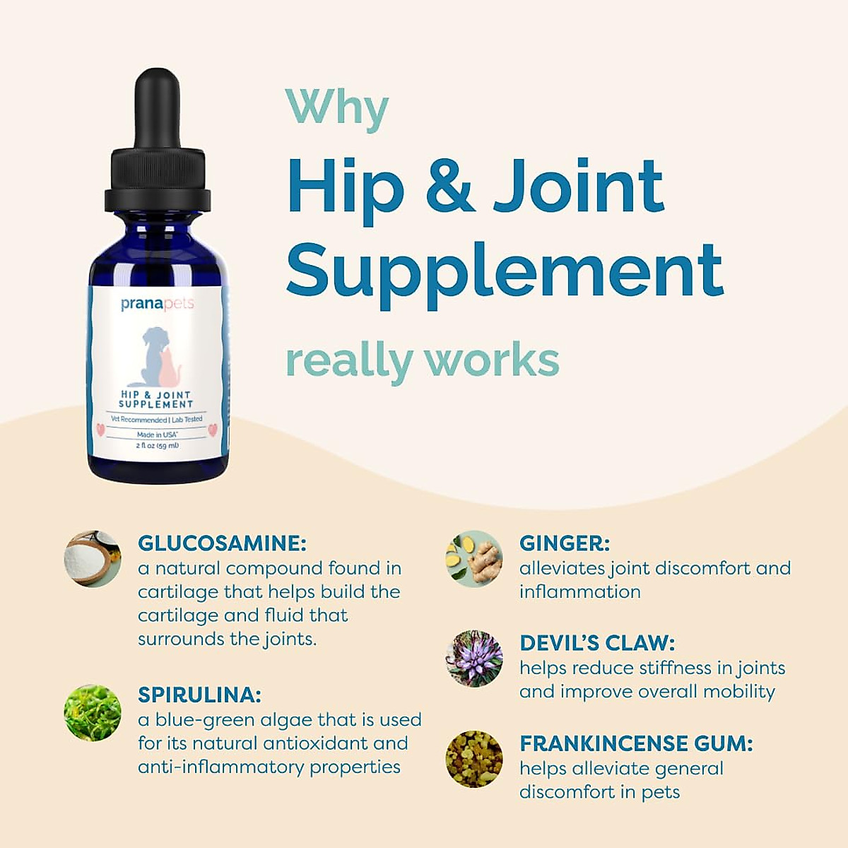 PranaPets Hip & Joint Supplement with Glucosamine for Dogs & Cats Naturally Relieves Mobility Issues | Safely Promotes Enhanced Mobility in Legs & HIPS | Helps Reduce Soreness & Back Pain