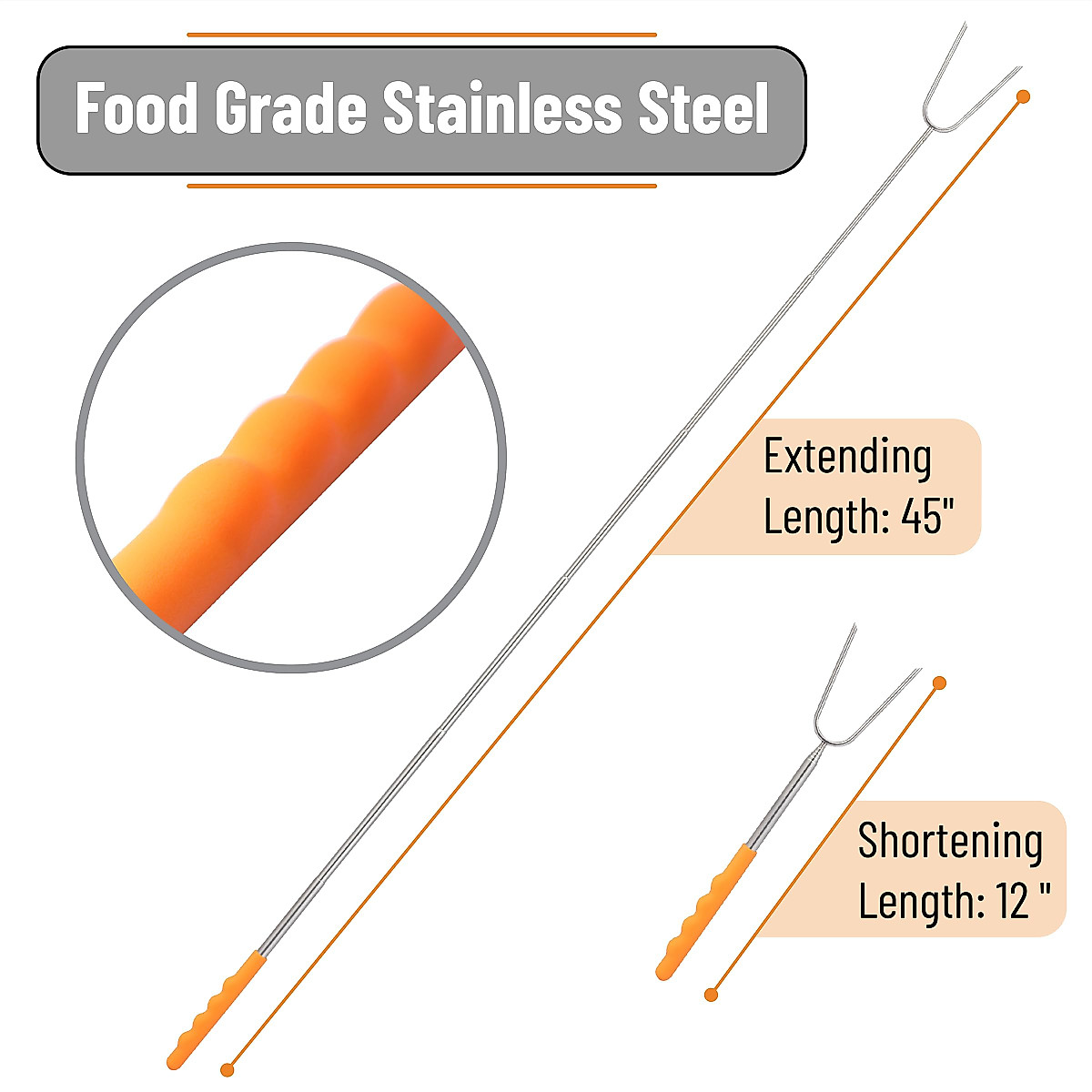 UNCO- Marshmallow Roasting Sticks, 10Pack, 45”, Extendable Stainless Steel Smores Sticks, Campfire Sticks, Marshmallow Sticks, Hot Dog Sticks for Campfire, Roasting Sticks for Fire Pit, Smores Skewers