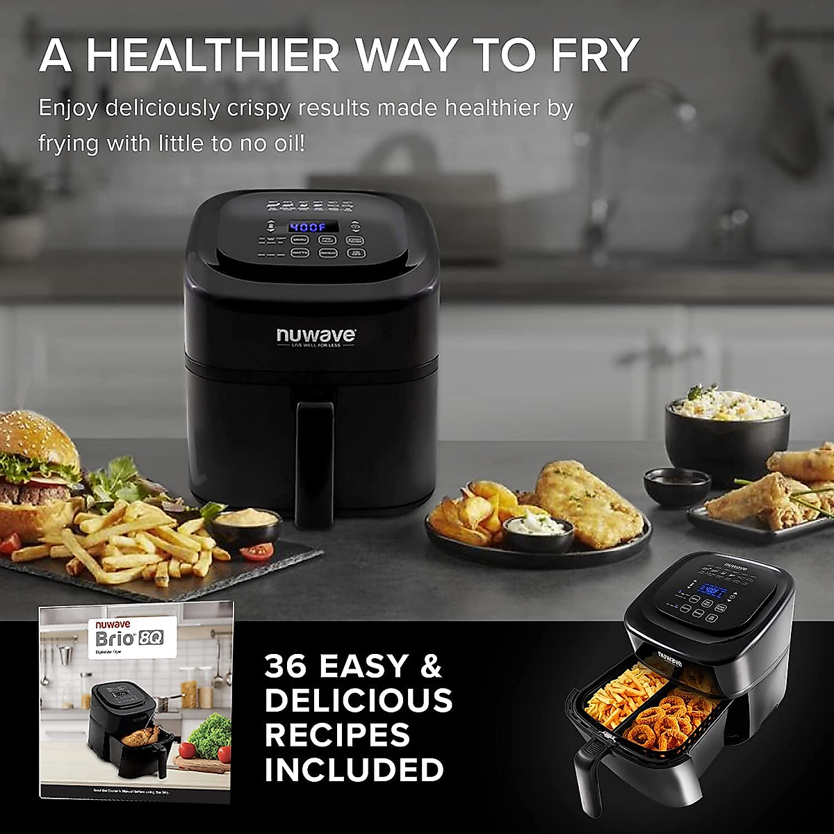 NUWAVE Brio 7-in-1 Air Fryer Oven, 7.25-Quart with One-Touch Digital Controls, Non-Stick Air Circulation Riser & Reversible Rack Included