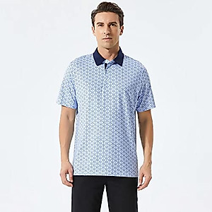 Mens Golf Shirts Dry Fit Short Sleeve Print Moisture Wicking Casual Polo Shirt