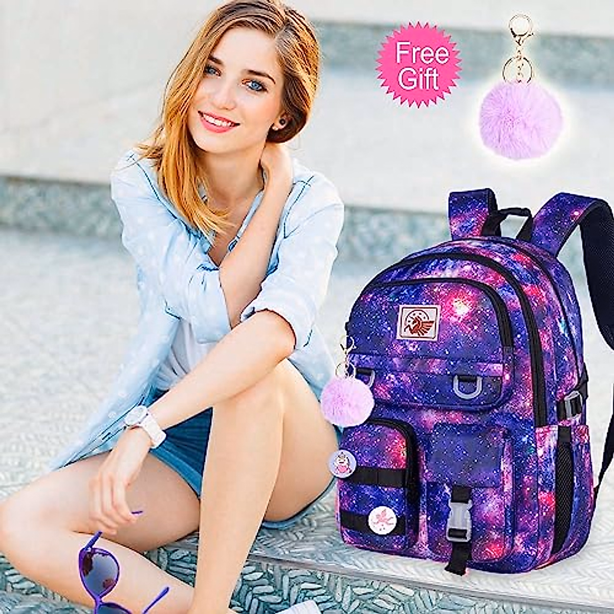 KLFVB Laptop Backpack for Girls, 15.6 Inch Cute Tie Dye College Bookbag, Anti Theft Water Resistant Large Computer School Bag for Teens Women Students - Purple