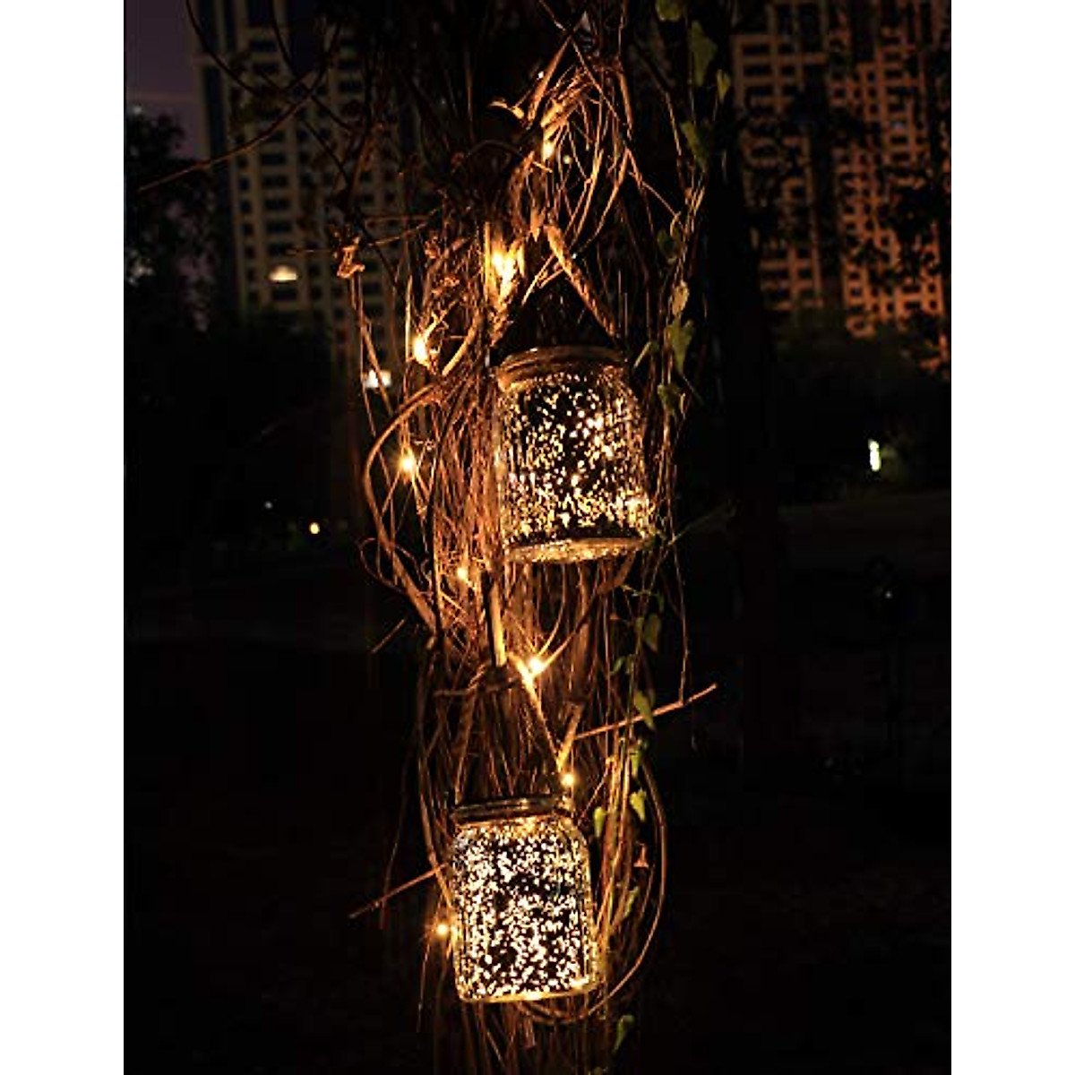 Hanging Solar Lantern Outdoor,Solar Lights Mercury Mason Jar Glass Hanging Lights with 20 LED Waterproof for Tree, Table, Yard, Garden, Patio, Holiday Party Outdoor Decor,2 Pack