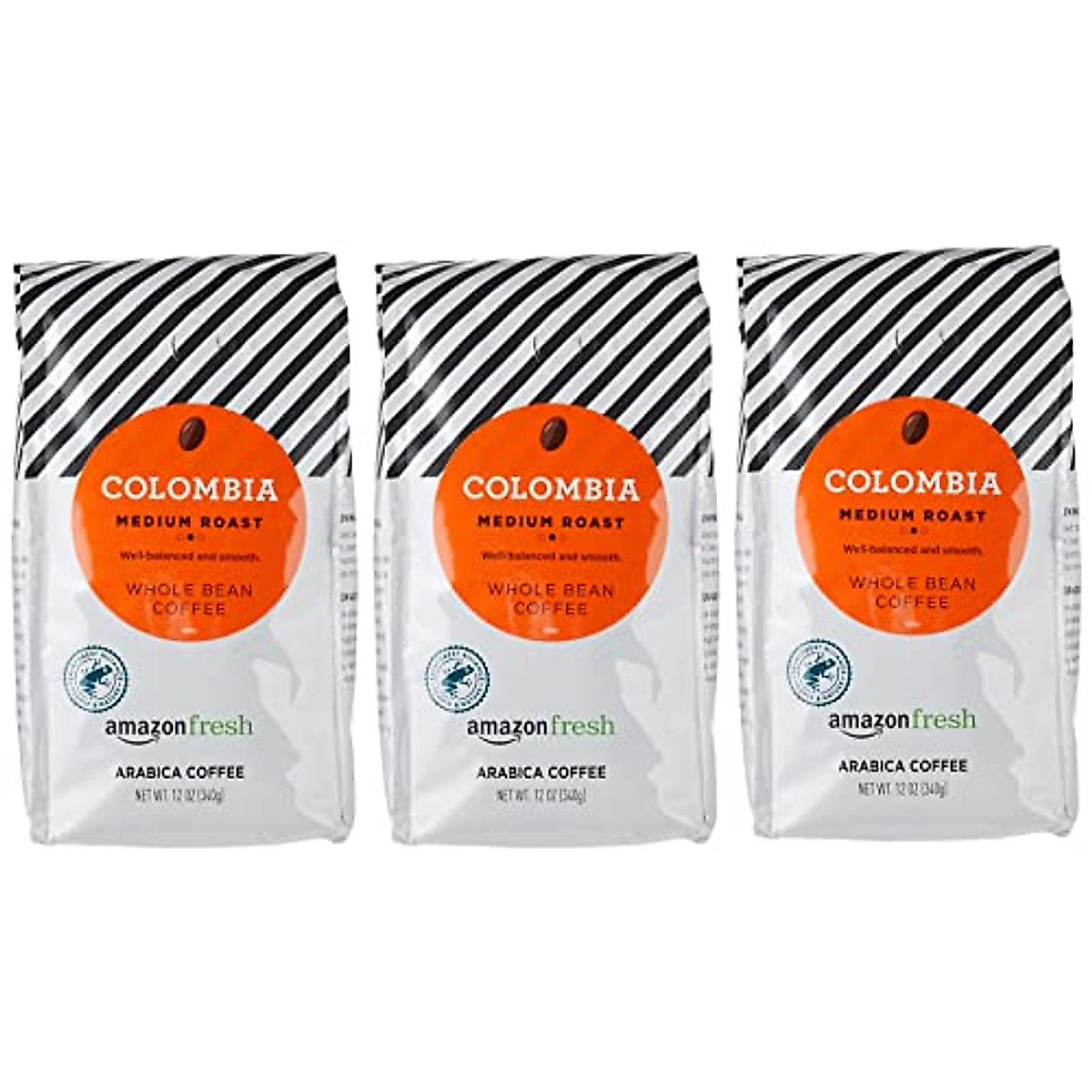 AmazonFresh Colombia Whole Bean Coffee, Medium Roast, 12 Ounce (Pack of 3)