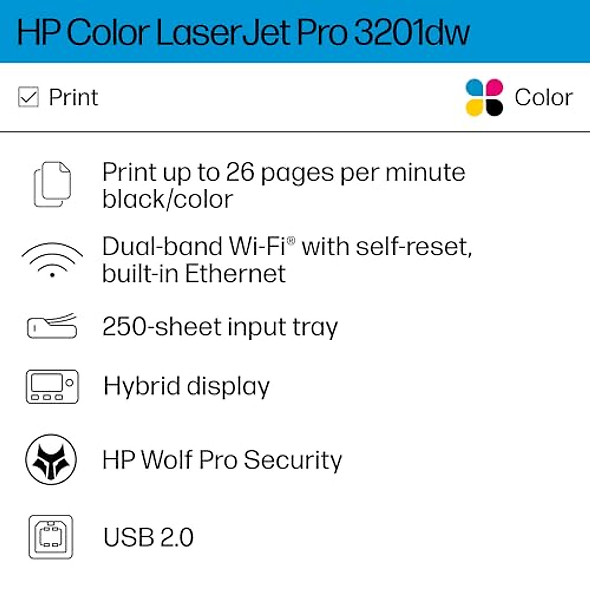 HP Color Laserjet Pro 3201dw Wireless Color Laser Printer, Office Printer, Duplex, Best-for-Office (499Q9F)