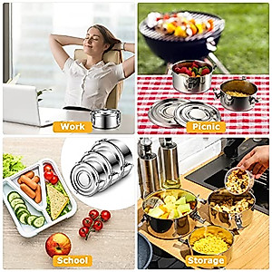 Zopeal 6 Pcs Stainless Steel Food Storage Containers with Lid Bento Lunch Boxes Reusable Metal Flat Canisters for Camping Trips Picnic Snacks Soups Salads Leftovers, 3 Sizes