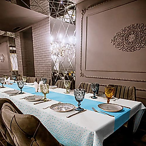 4 Pack Disposable Plastic Table Cloths for Parties,White and Light Blue Dot Plastic Tablecloth Disposable Rectangle Table Covers for Wedding Birthday Baby Shower First Communion Decorations 54" x 108"