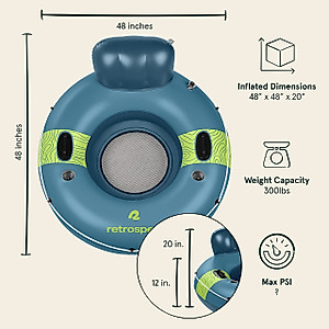 ﻿﻿Retrospec Weekender Float River Tube for Lakes, Rivers, and Pools ﻿with 2 Cup Holders, Built-in Backrest and Wrap Around Grab Rope for Easy Transport - Adriatic Blue - 48” Inflated - 53” Deflated﻿