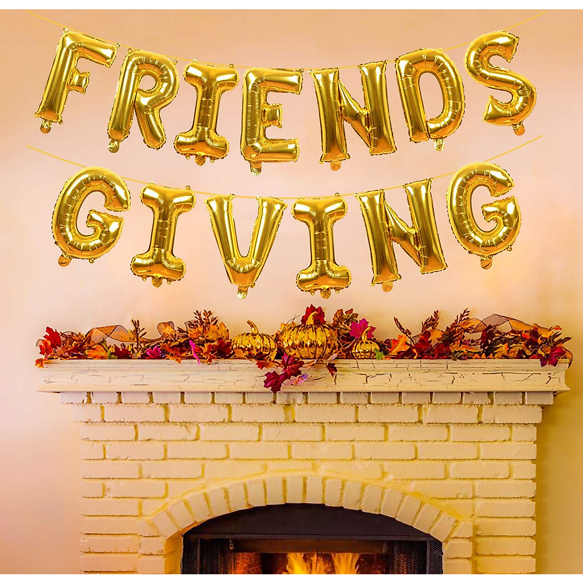 Friendsgiving Decorations Gold Foil Letter 16 Inches Tall Balloons Banner Thanksgiving Friends Party Backdrop
