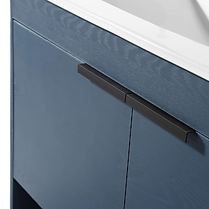 Fine Fixtures Bathroom Vanity with Integrated Ceramic Sink - Bathroom Vanity with Sink & Modern Knob Design - Bathroom Vanities with Sturdy Marble Top & Soft Closing Doors (36 Inch) Navy Blue