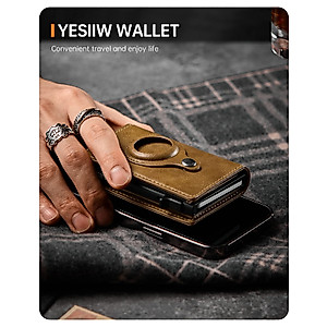 YESIIW AirTag Wallet For Men, Smart Wallet RFID Blocking Credit Card Holder, Silm Leather Front Pocket Wallet, Minimalist Trifold Wallet with ID Window, Money Clip, Apple Airtag Holder (Earth Yellow)