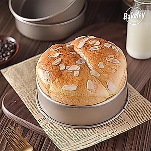 Bakeley Mini Round Cake Pan Set, 4Pcs 6-Inch Non-Stick Round Cake and Loaf Bakeware for Oven and Instant Pot Baking (Champagne Gold)