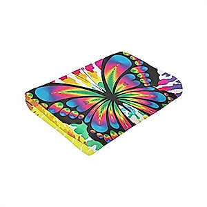 Tie Dye Colors Purple Butterfly Throw Blanket, Ultra Soft Microplush Bed Blanket, All Season Microfiber Fleece Throw for Bed Chair Sofa Couch Bedroom