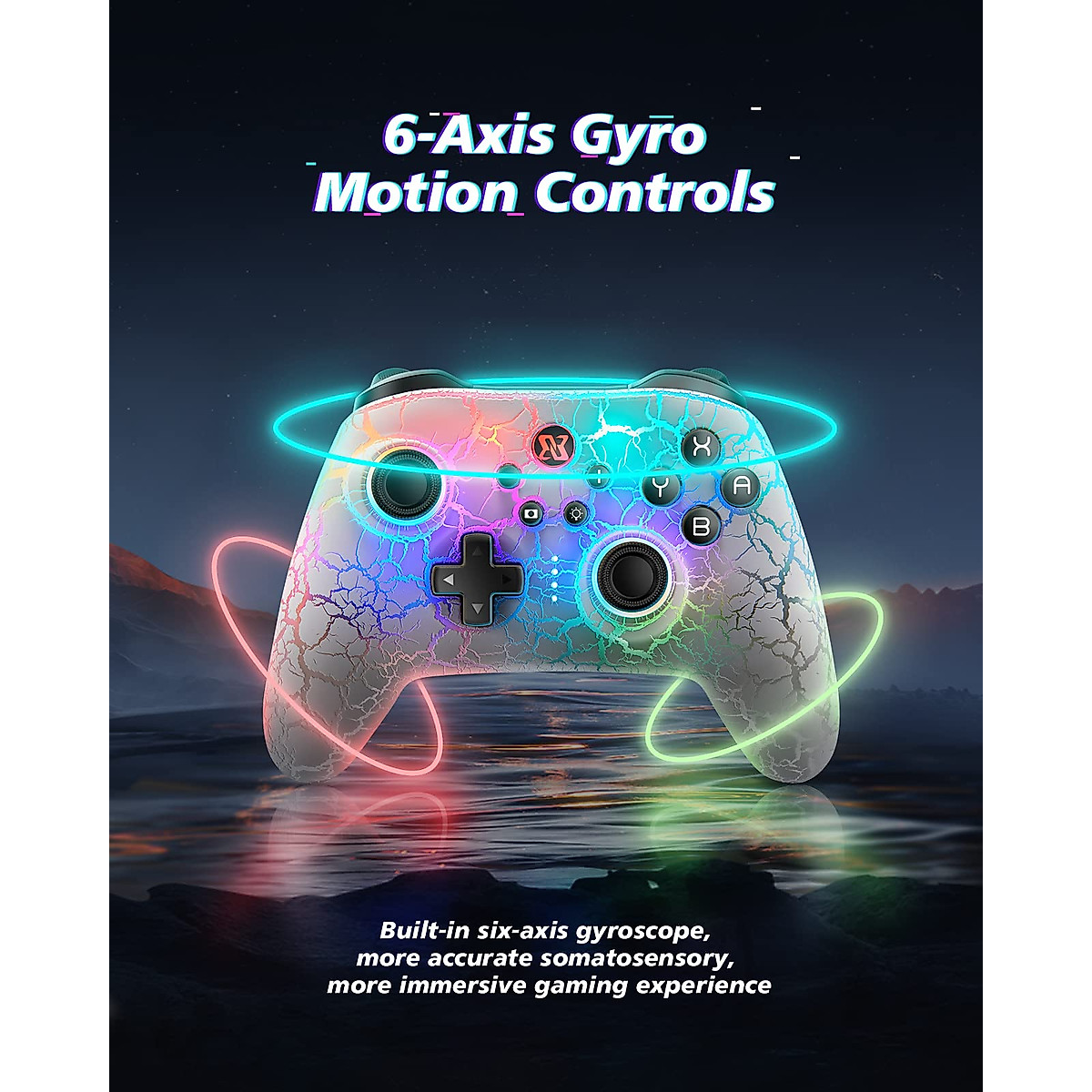 BINBOKPLAY Switch Controller, Wireless Switch Pro Controller for Switch/Switch Lite/Switch OLED, RGB Adjustable LED Wireless Remote Gamepad with Unique Crack/Motion control/Turbo/ALPS Joystick (White)