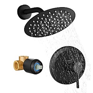 HUCKLE Shower Faucet Set with Shower Head, 8-Inch Black Shower Faucet with Valve, Single-Handle Rainfall Shower Head, Matte Black Shower Head for Bathroom