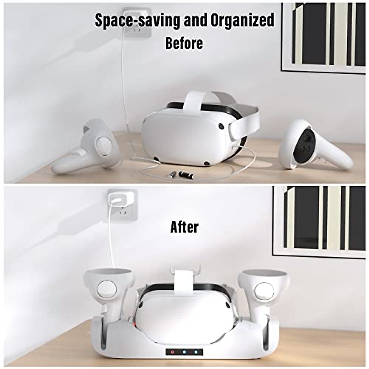 Upgraded Charging Dock with LED Light for Oculus Quest 2,Charging Station with 2 Rechargeable Batteries for Meta Oculus Quest 2 Accessories,Headset Display Stand and Controller Mount,Magnetic Cable