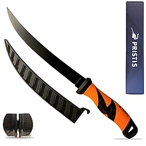 Pristis Professional Fishing Knife, 9 Inch Bait Knife for Filleting & Boning, Sharp 5Cr13MoV Stainless-steel Blade with Corrosion Resistant Coating, Non-slip Handles, Protective Nylon Sheath (Yellow)